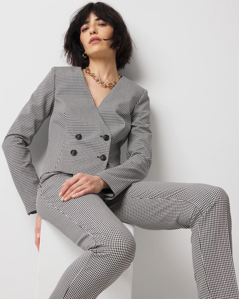 Petite Double-Breasted Gingham Jacket | White House Black Market